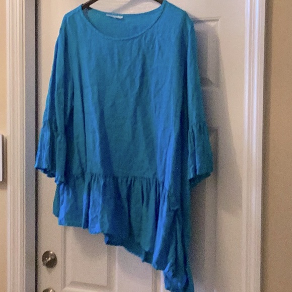 bryn Walker | Tops | Bryn Walker Blue Asymmetrical Ruffled Tunic | Poshmark